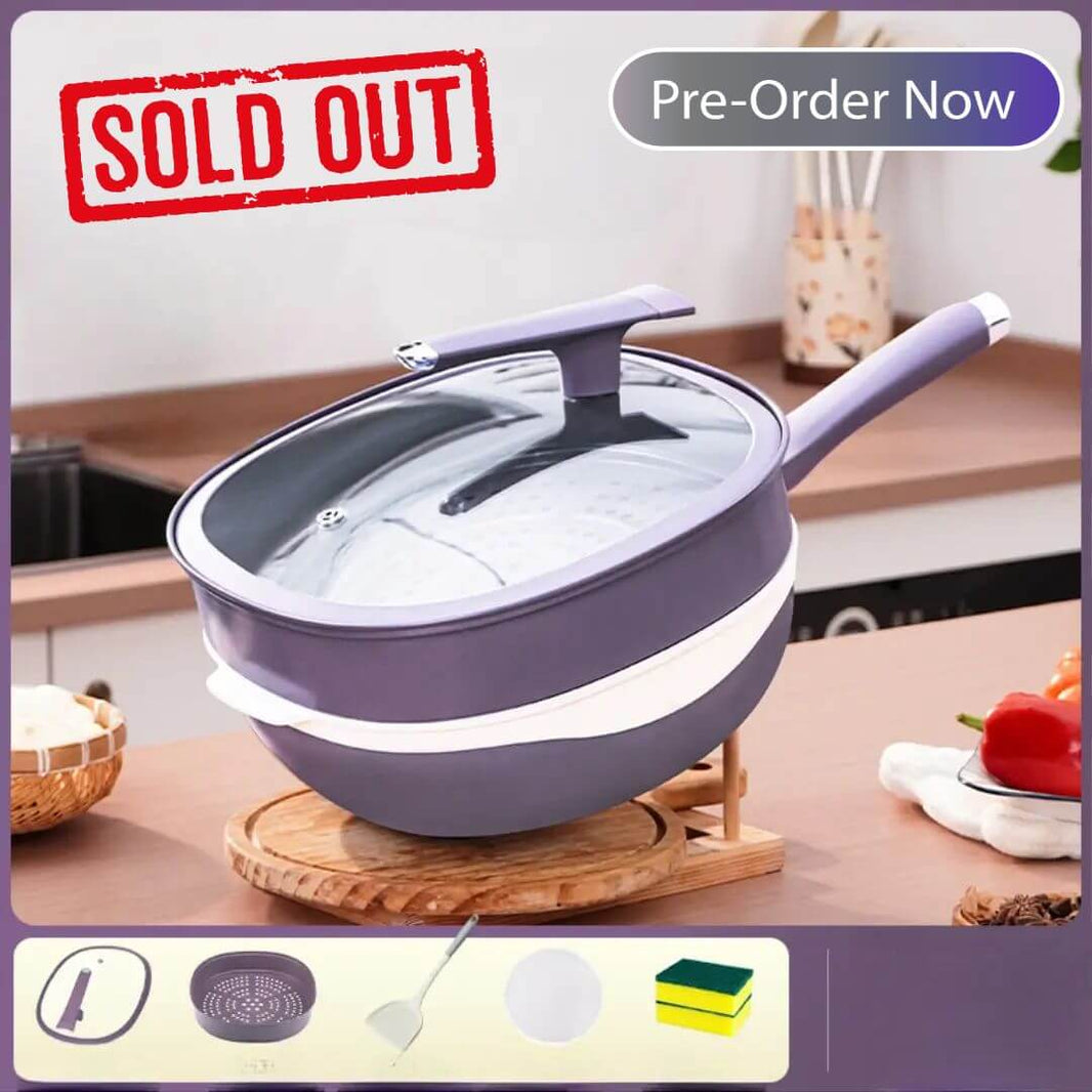 Premium Non‑Stick Rock Cast Wok with Lid & Steamer – Taylor Brio